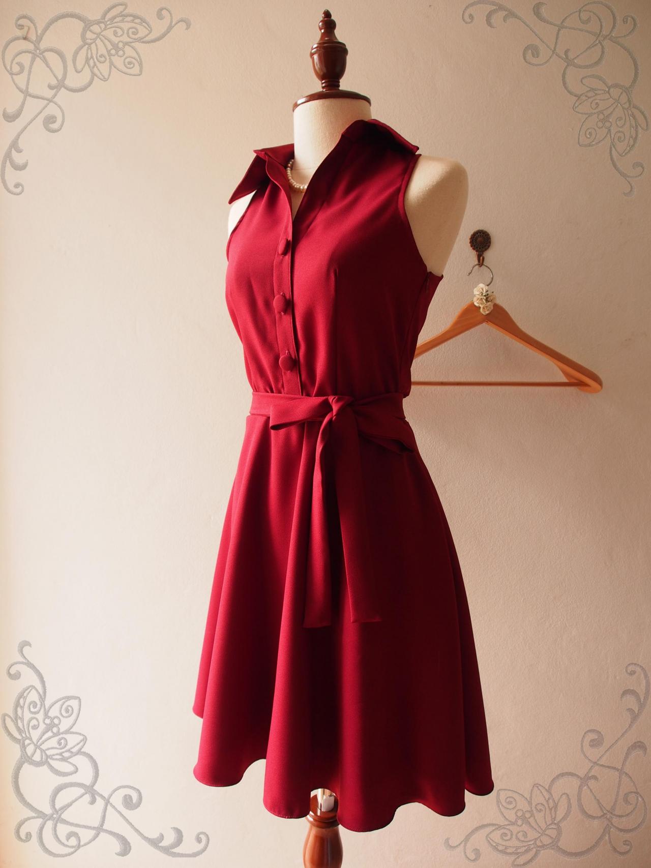 Red Christmas Dress, Red Summer Dress, Red Shirt Dress, Skater Dress ...