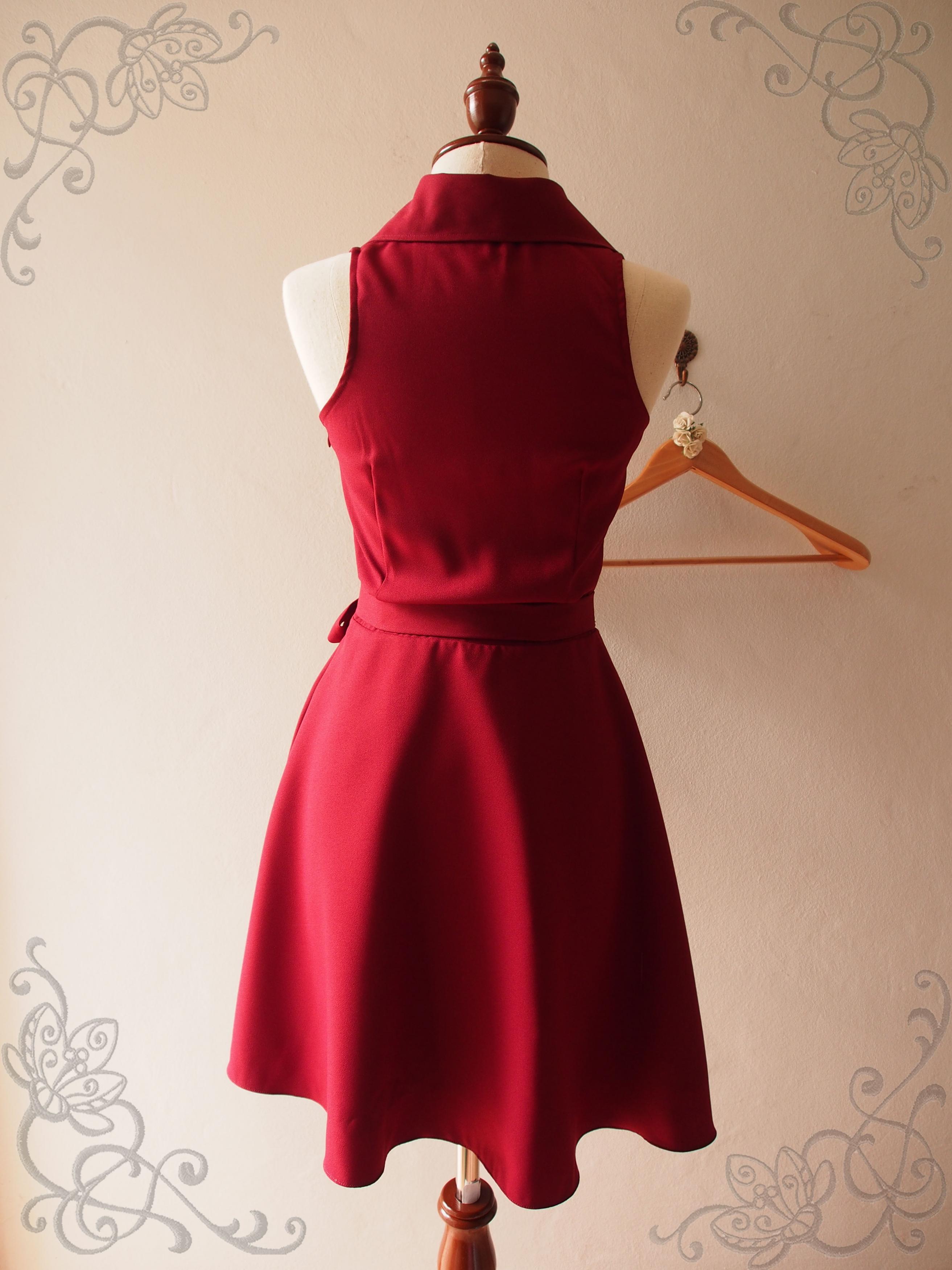 Red Christmas Dress, Red Summer Dress, Red Shirt Dress, Skater Dress ...
